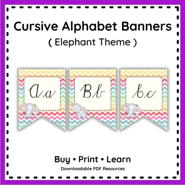 Cursive Alphabet Banners – Elephant Theme – The Early Learning Toolbox